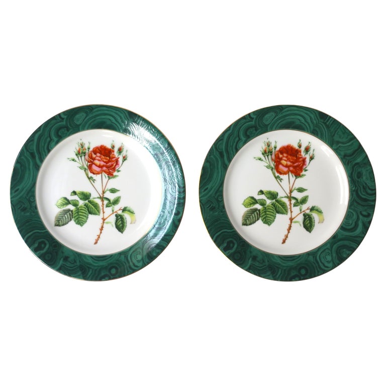 Green Malachite and Rose Chintz Porcelain Plates, Set of 2 For Sale at ...