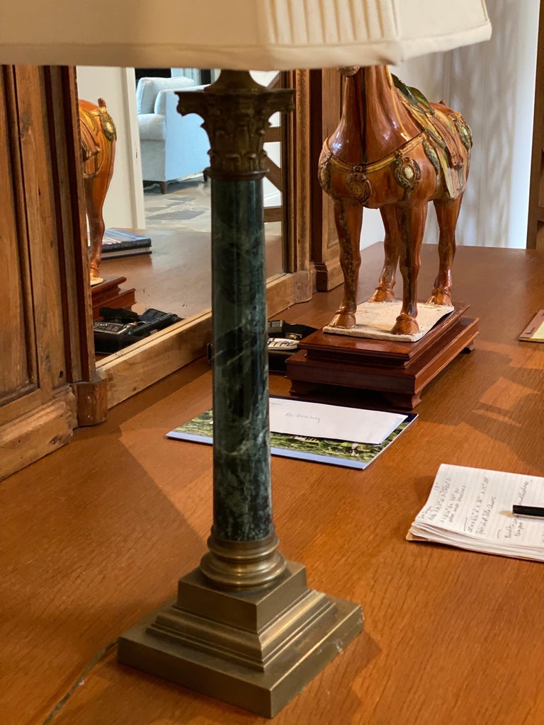 Green Marble and Brass Corinthian Column Lamp For Sale at 1stDibs
