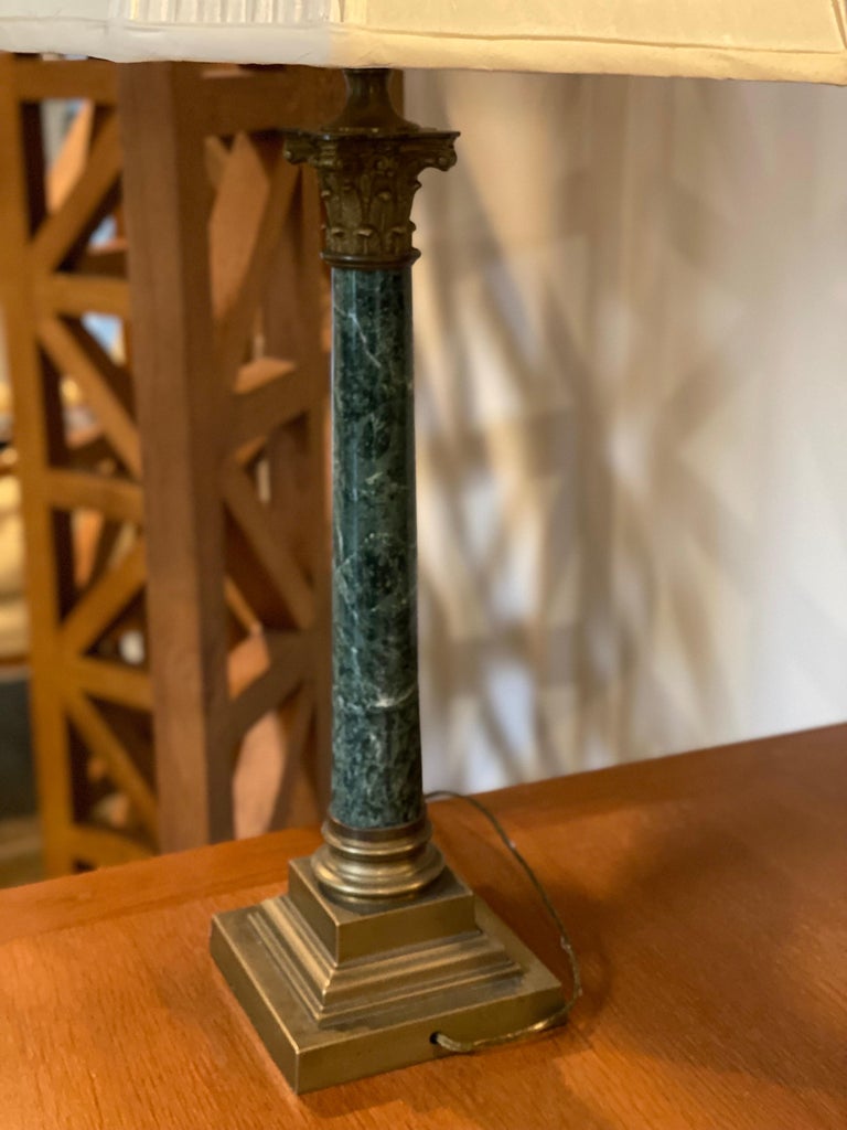 Green Marble and Brass Corinthian Column Lamp For Sale at 1stDibs