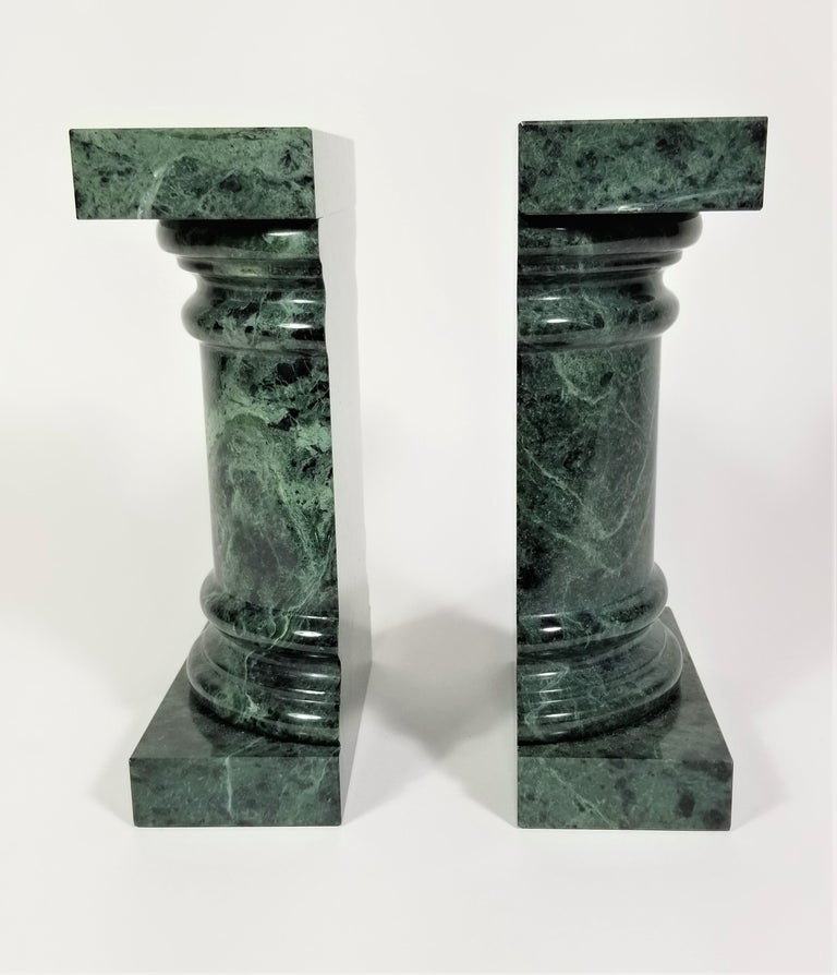 Green Marble Column Bookends Mid Century For Sale at 1stDibs