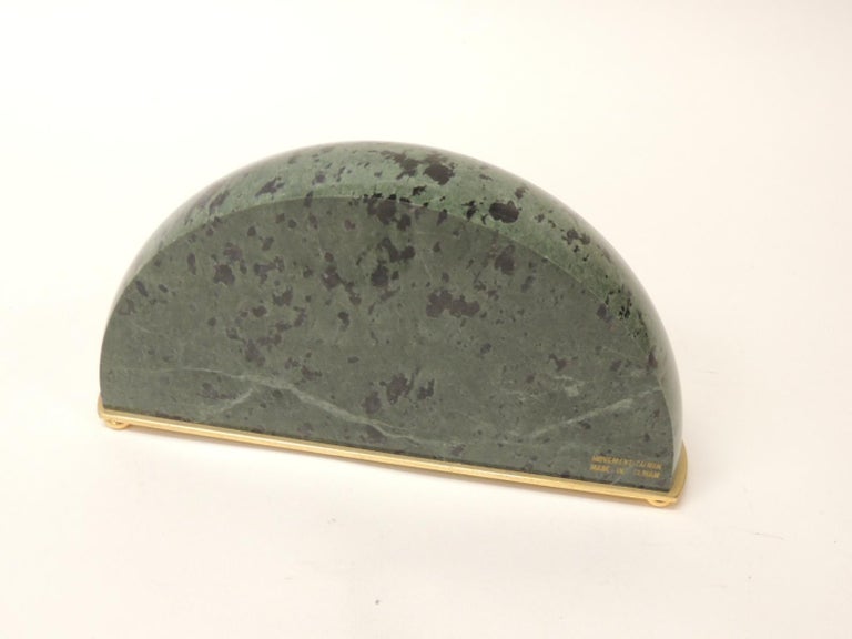 Green Marble Desk Clock with Polished Brass Details at 1stDibs