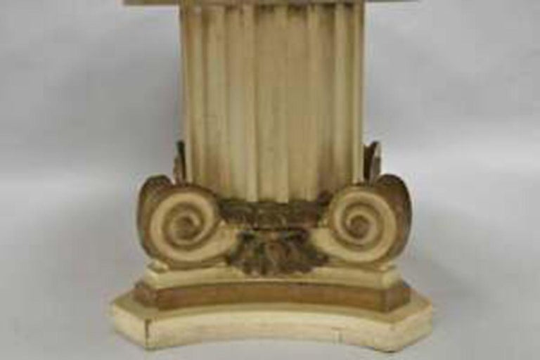 Green Marble Top Fluted Wood Corinthian Column Pedestal Base Round ...