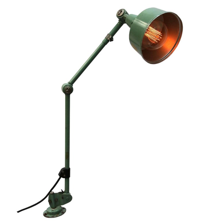 Green Metal Vintage Industrial German Machinist Desk Work Light at 1stDibs
