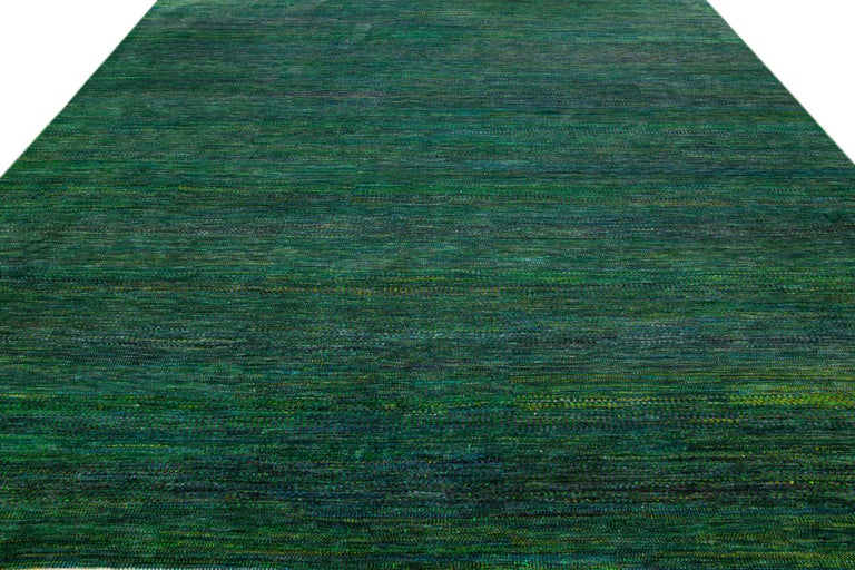 Green Modern Savannah Handmade Geometric Square Wool Rug at 1stDibs