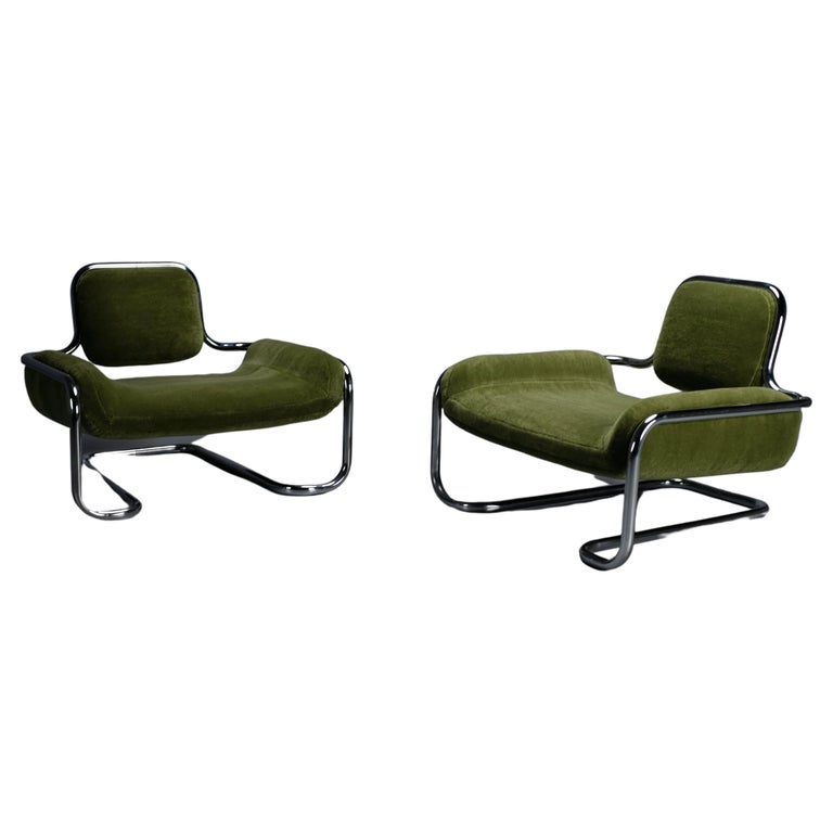 Green Mohair Lemon Sole Lounge Chairs by Kwok Hoi Chan. Ed. Steiner For ...