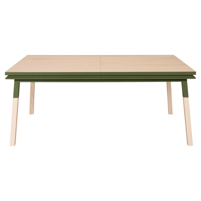Green and natural wood extensible dining table in solid wood, design E ...