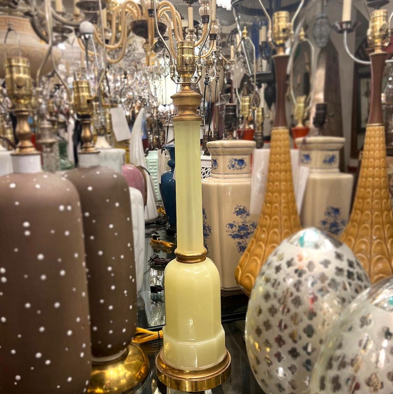 Green Opaline Glass Table Lamp For Sale at 1stDibs