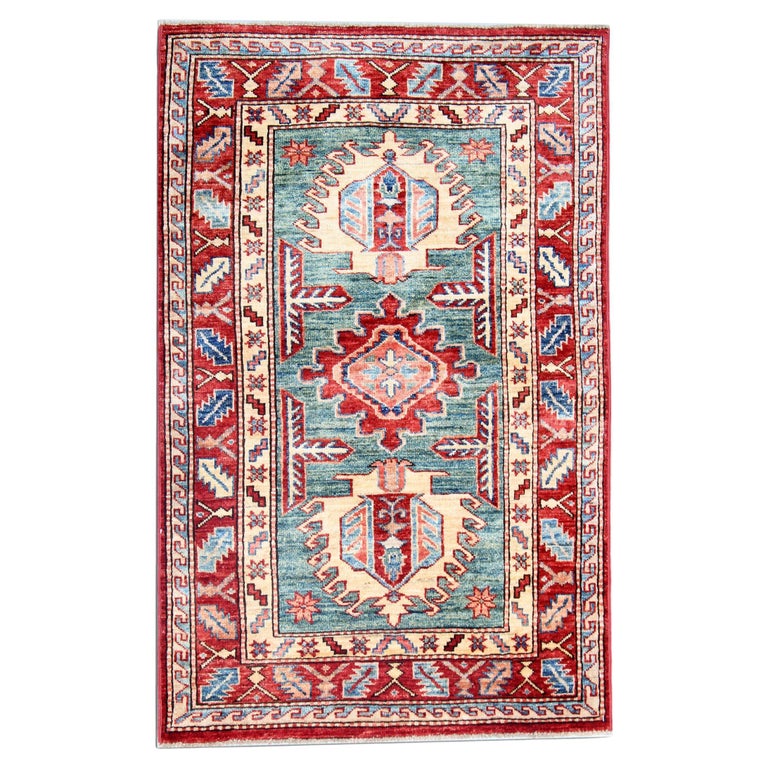 Green Oriental Rug Geometric Handmade Carpet Yellow Rugs for Sale For ...