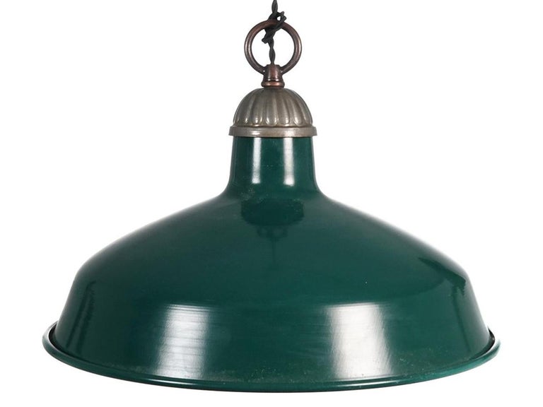 Green Over White Tin Barn Pendents, Large Collection For Sale at 1stDibs