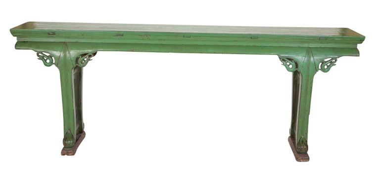 Green Painted Chinese Console Table, Large Scale at 1stDibs