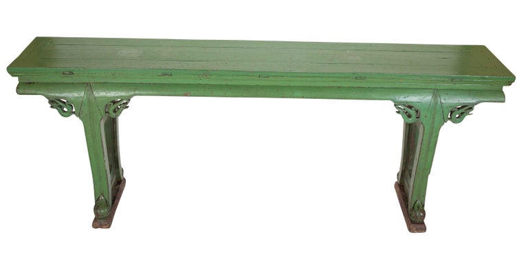 Green Painted Chinese Console Table, Large Scale at 1stDibs