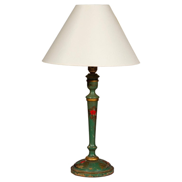 Candlestick Table Lamp with Green Chinoiserie Decoration For Sale at ...