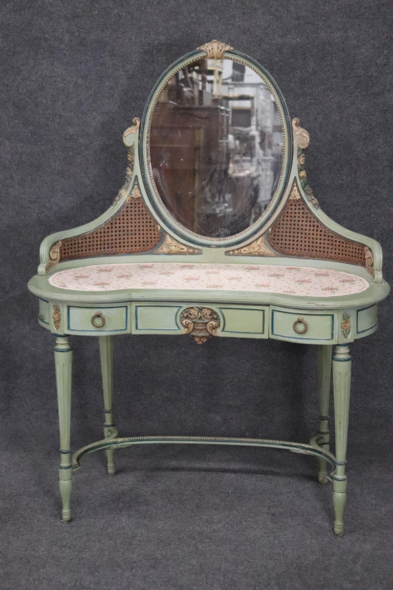 Green Painted French Louis XVI Style 1920s Era Ladies Vanity and ...
