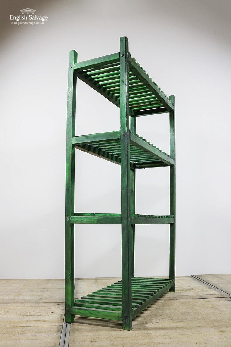 Green Painted Pine Slatted Shelving Unit, 20th Century For Sale at 1stDibs