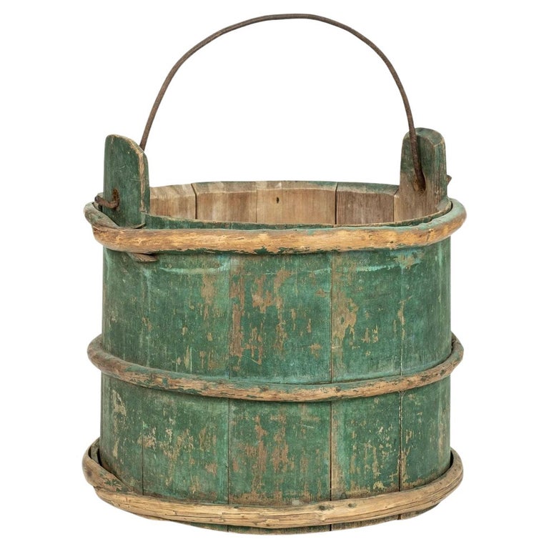 Green Painted Swedish Wooden Bucket at 1stDibs