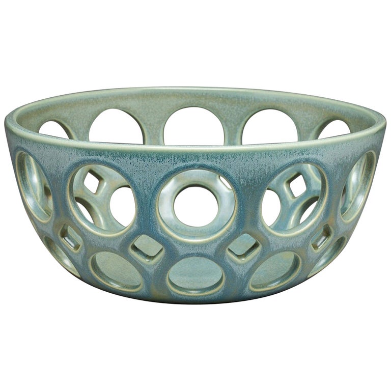 Green Pierced Ceramic Tabletop Bowl, in Stock at 1stDibs