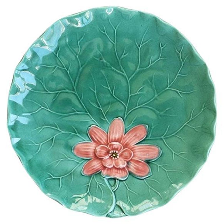 Green Pink Ceramic German Antique Water Lily Majolica Plate, Zell Baden ...