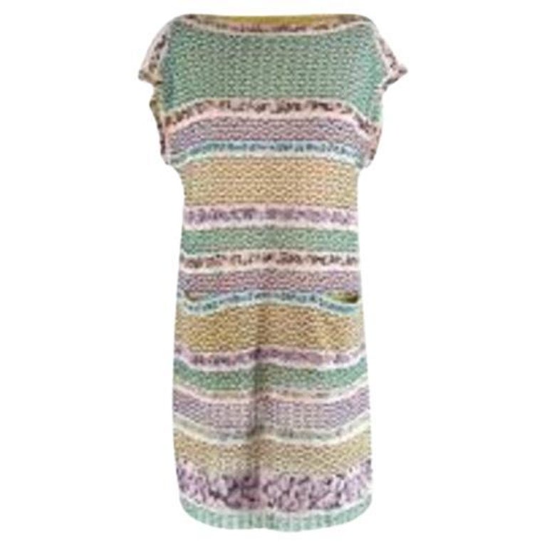 green and pink textured knit short sleeve dress For Sale at 1stDibs