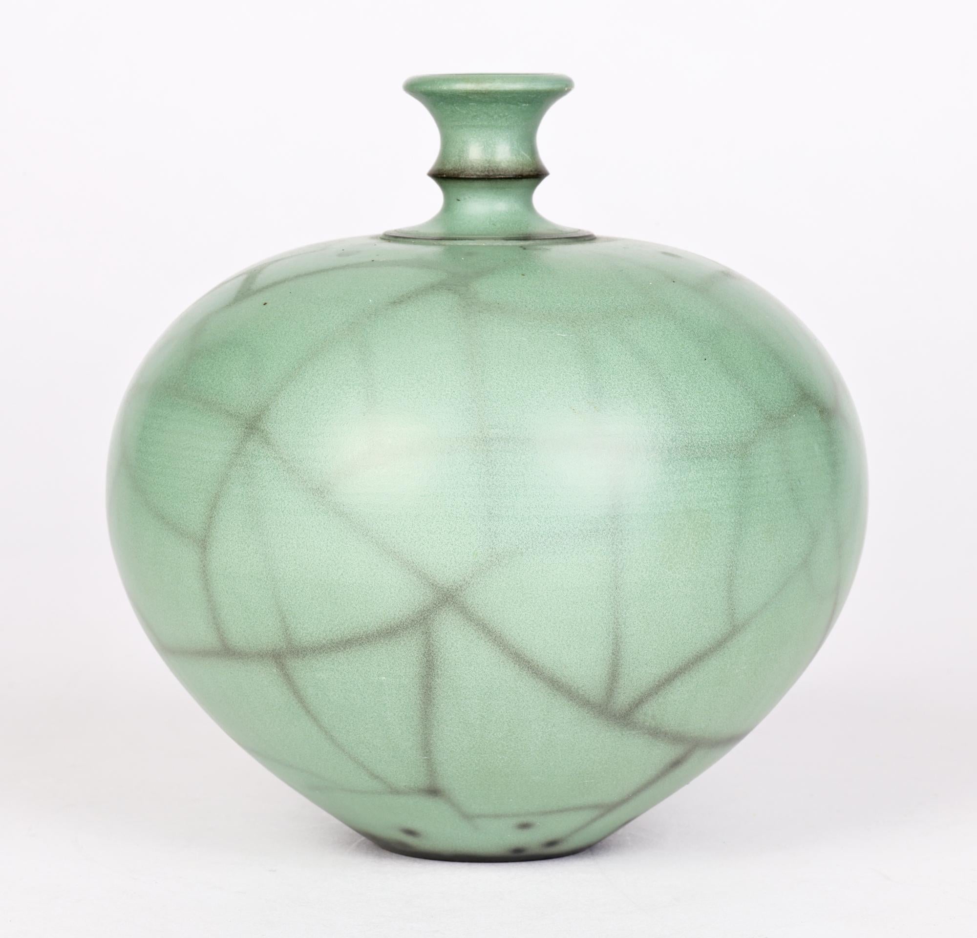 Green Raku Continental Glazed Studio Pottery Vase For Sale at 1stDibs