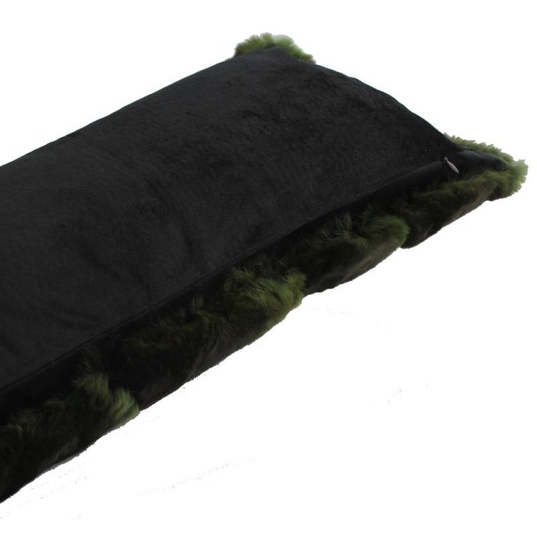 Green Rex Rabbit Fur Pillow Rectangle Lumbur Cushion For Sale at 1stDibs