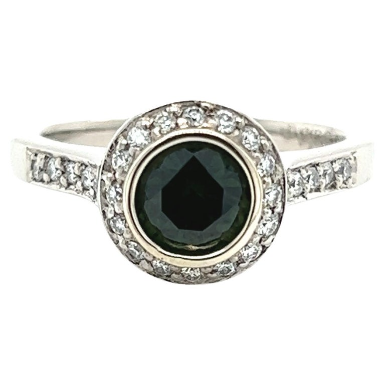 Green Sapphire and Diamond Halo Ring For Sale at 1stDibs
