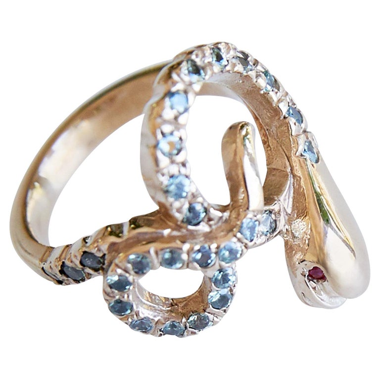 Green Sapphire Ruby Eyes Gold Snake Ring Cocktail Animal Victorian ...