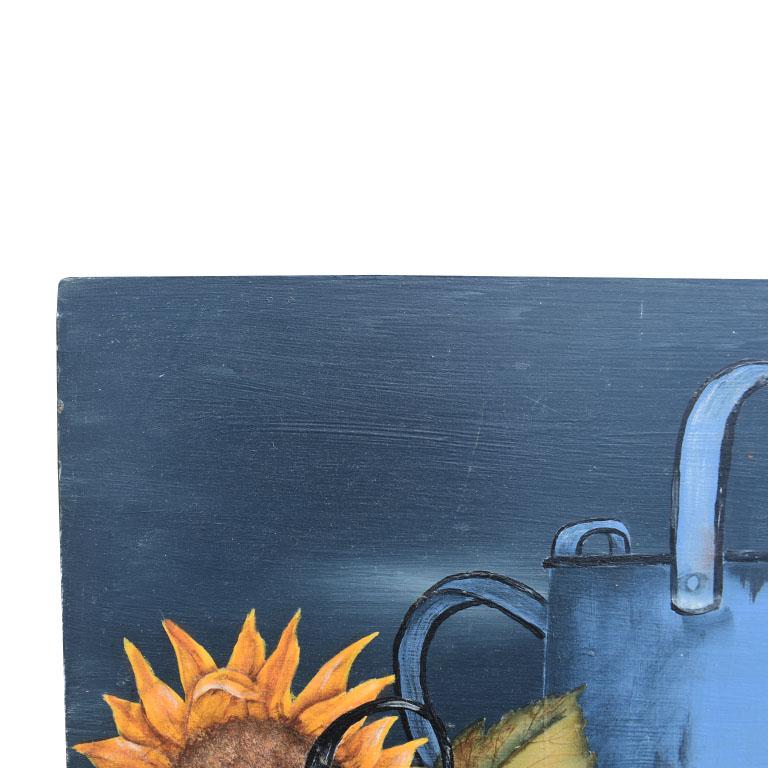 Green Still Life Painting of Vegetables and Flowers on Board, Signed ...