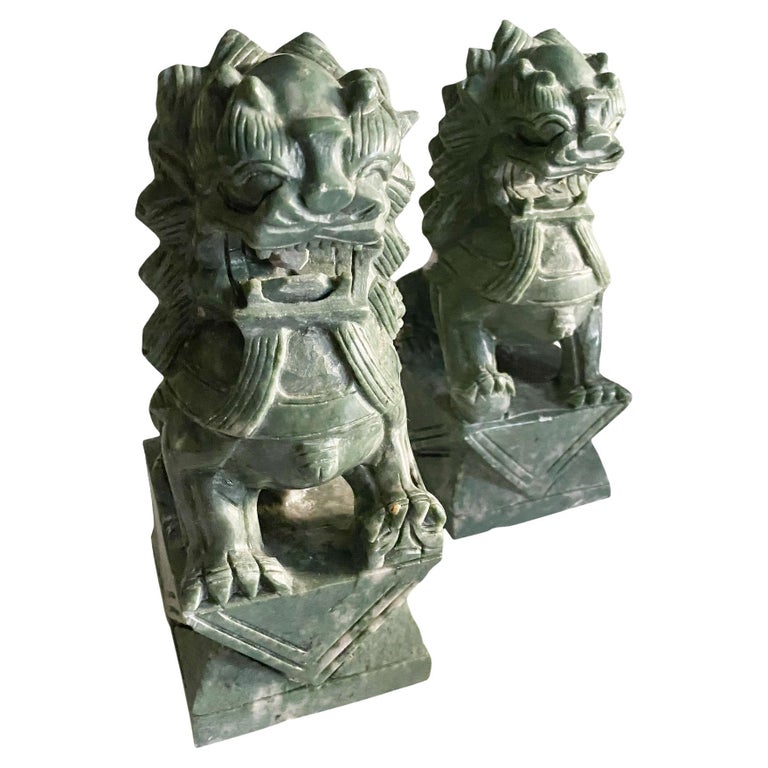 Green Stone Chinese Foo Dogs, a Pair at 1stDibs