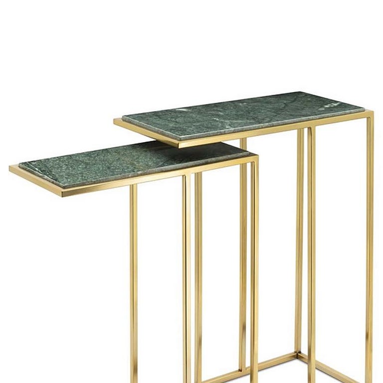 Green Stone Set of 2 Side Table in Gold Finish For Sale at 1stDibs