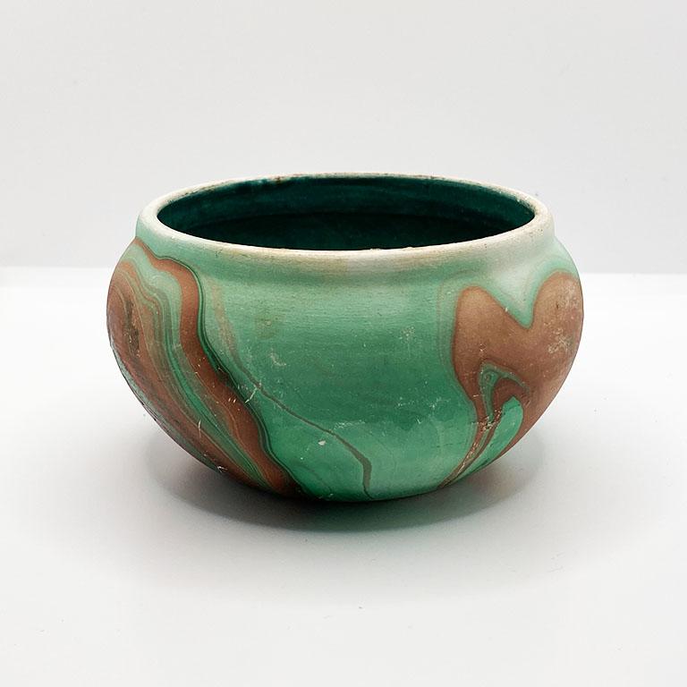 Green Swirl Ceramic Touring Pottery Folk Art Pot in Green and Brown For ...