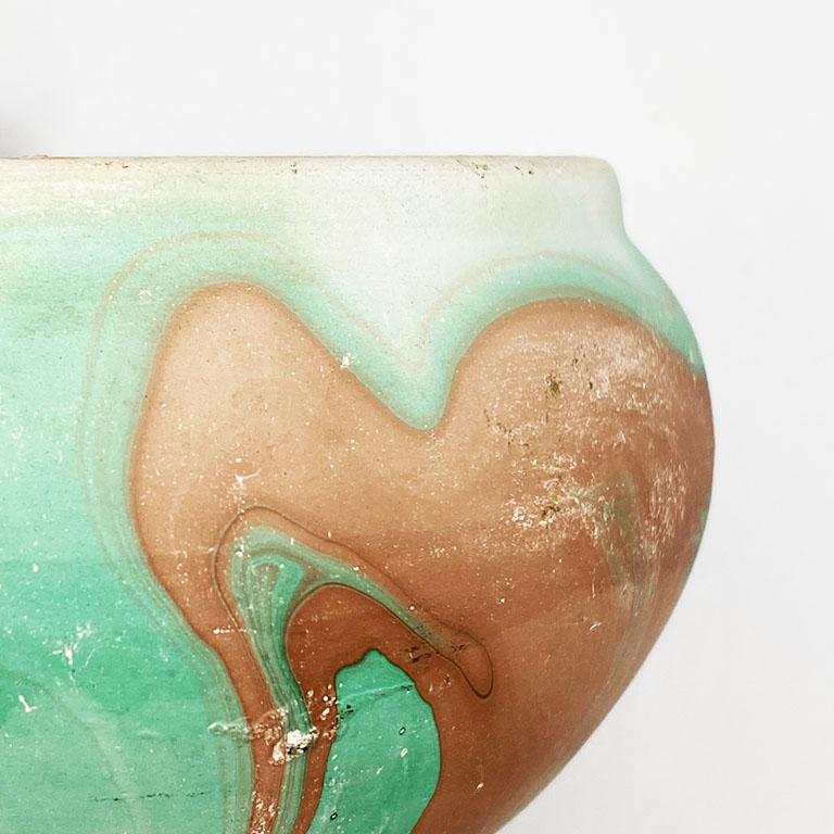 Green Swirl Ceramic Touring Pottery Folk Art Pot in Green and Brown For ...