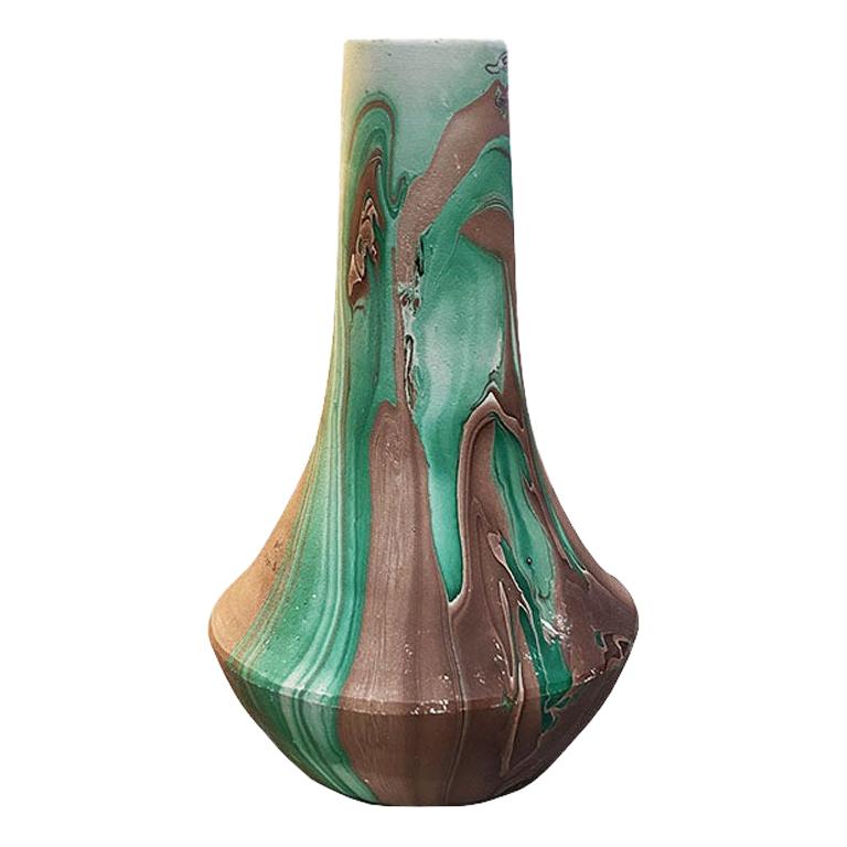 Green Swirl Ceramic Touring Pottery Vase For Sale at 1stDibs