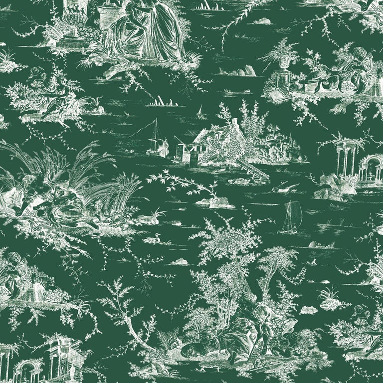 Green Toile-de-Jouy Pouf For Sale at 1stDibs