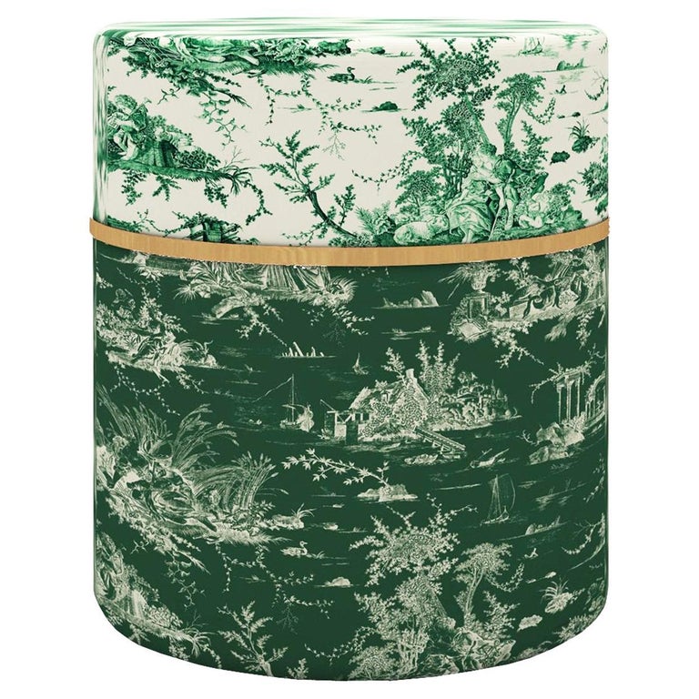 Green Toile-de-Jouy Pouf For Sale at 1stDibs
