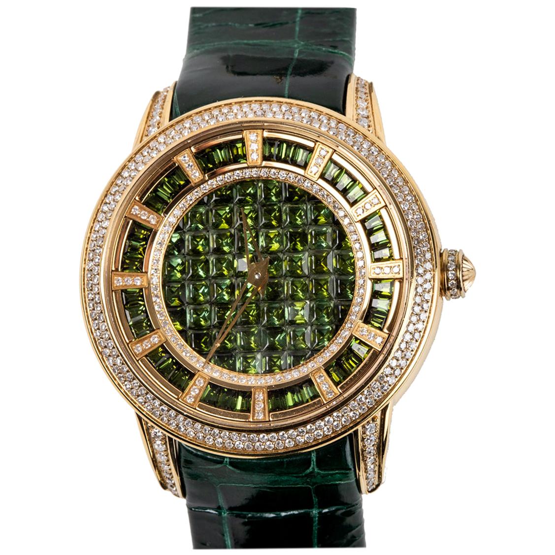 Green Tourmaline and Diamond Watch For Sale at 1stDibs