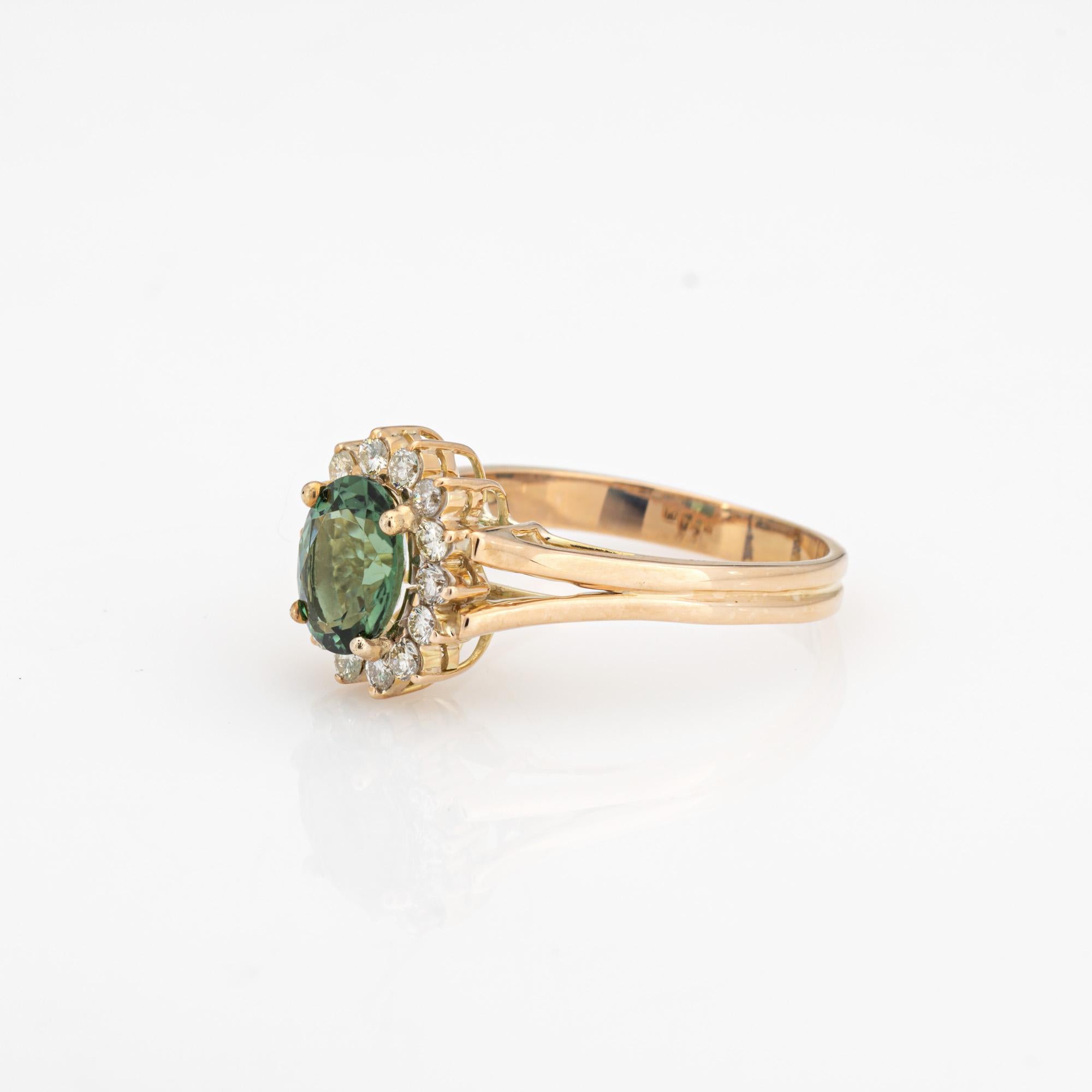 Green Tourmaline Diamond Ring Vintage 14k Gold Princess Gemstone ...