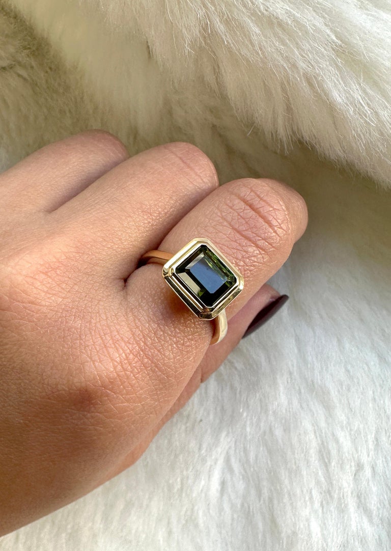 Green Tourmaline Horizontal Emerald Cut Ring For Sale at 1stDibs