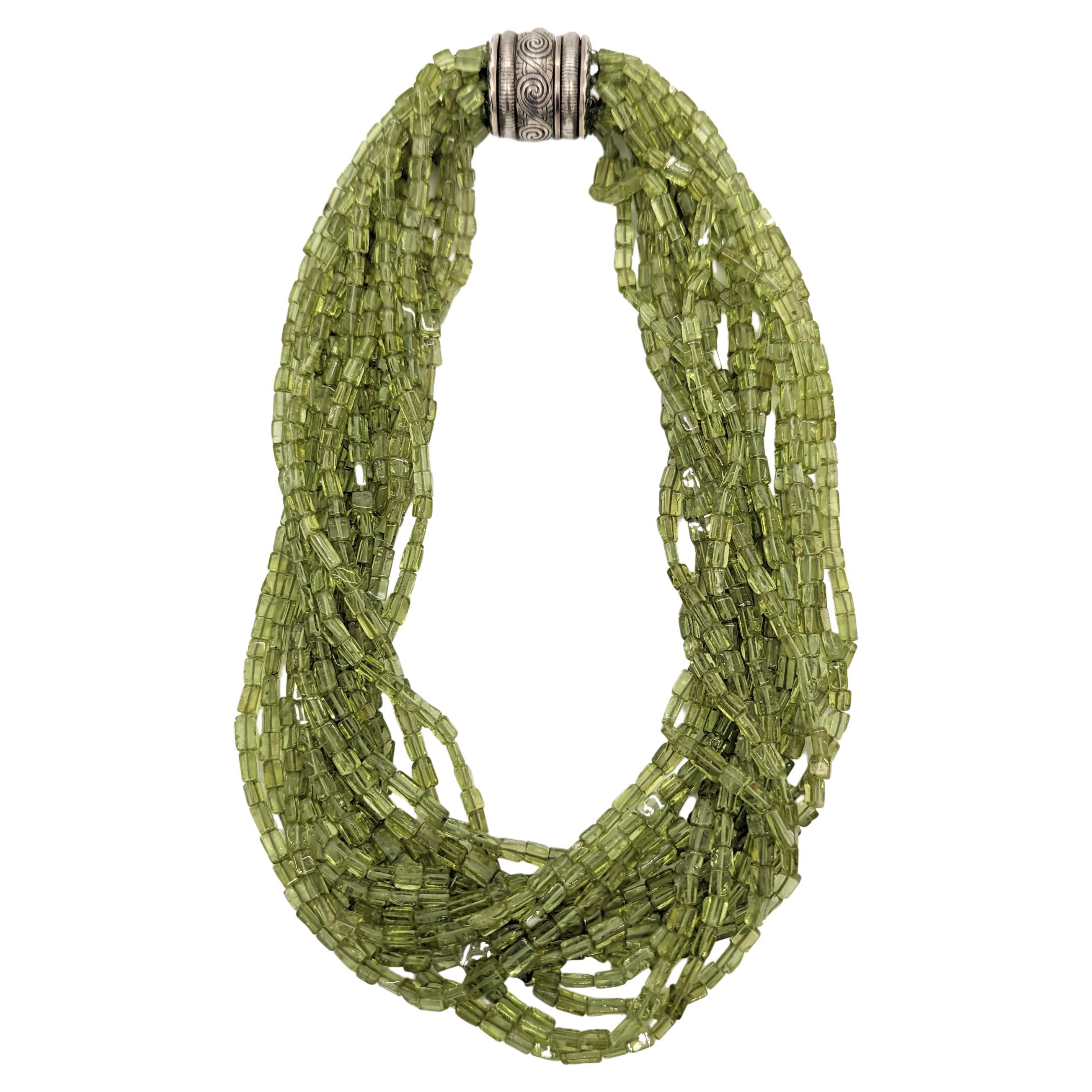 Green Tourmaline Multi Strand Necklace With Silver Clasp For Sale at ...
