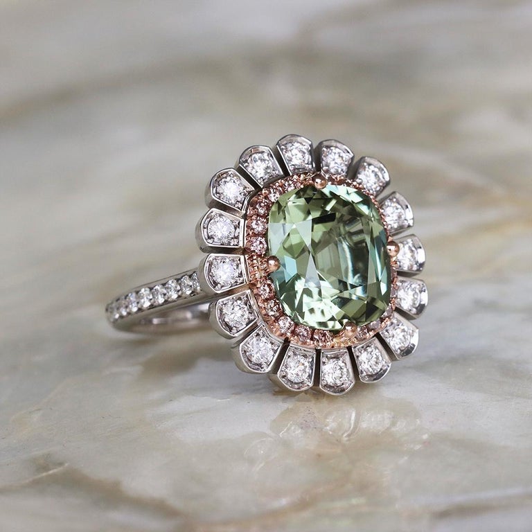 Green Tourmaline Pink Diamond Entourage Cocktail Ring For Sale at 1stDibs