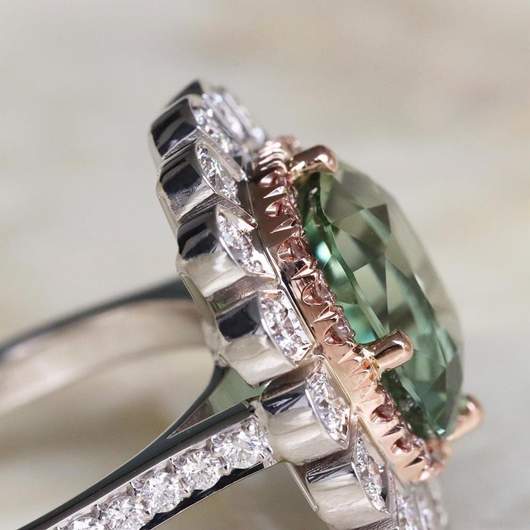 Green Tourmaline Pink Diamond Entourage Cocktail Ring For Sale at 1stDibs