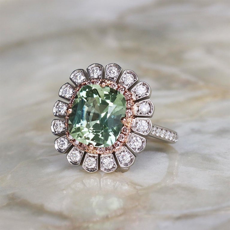 Green Tourmaline Pink Diamond Entourage Cocktail Ring For Sale at 1stDibs