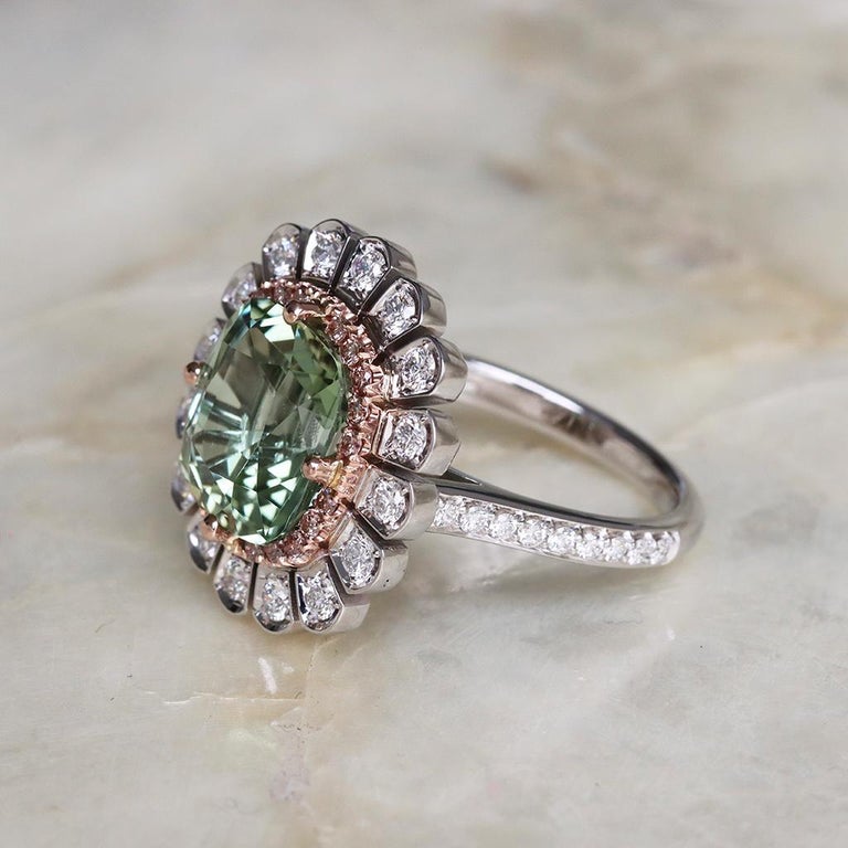 Green Tourmaline Pink Diamond Entourage Cocktail Ring For Sale at 1stDibs