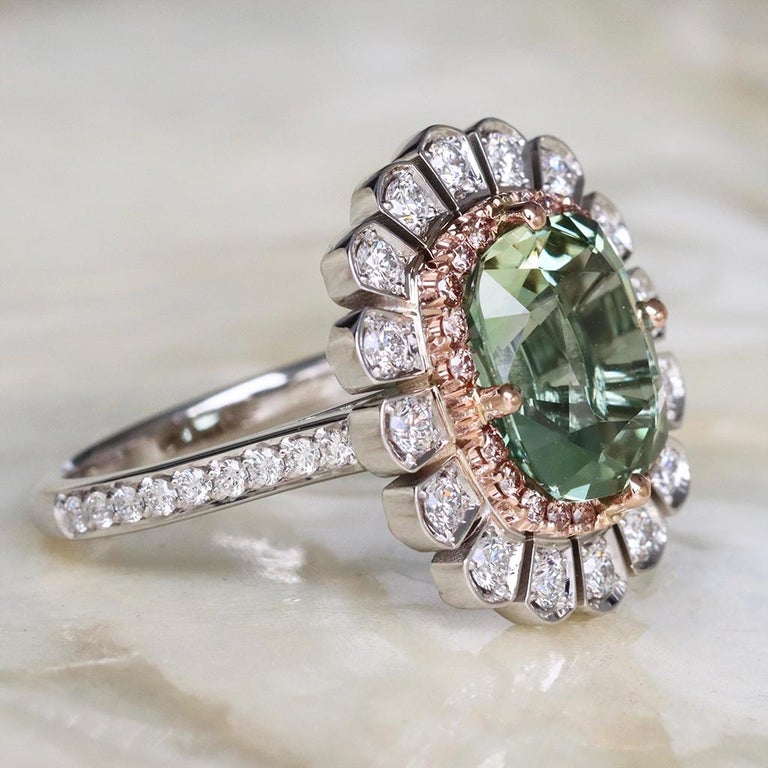 Green Tourmaline Pink Diamond Entourage Cocktail Ring For Sale at 1stDibs