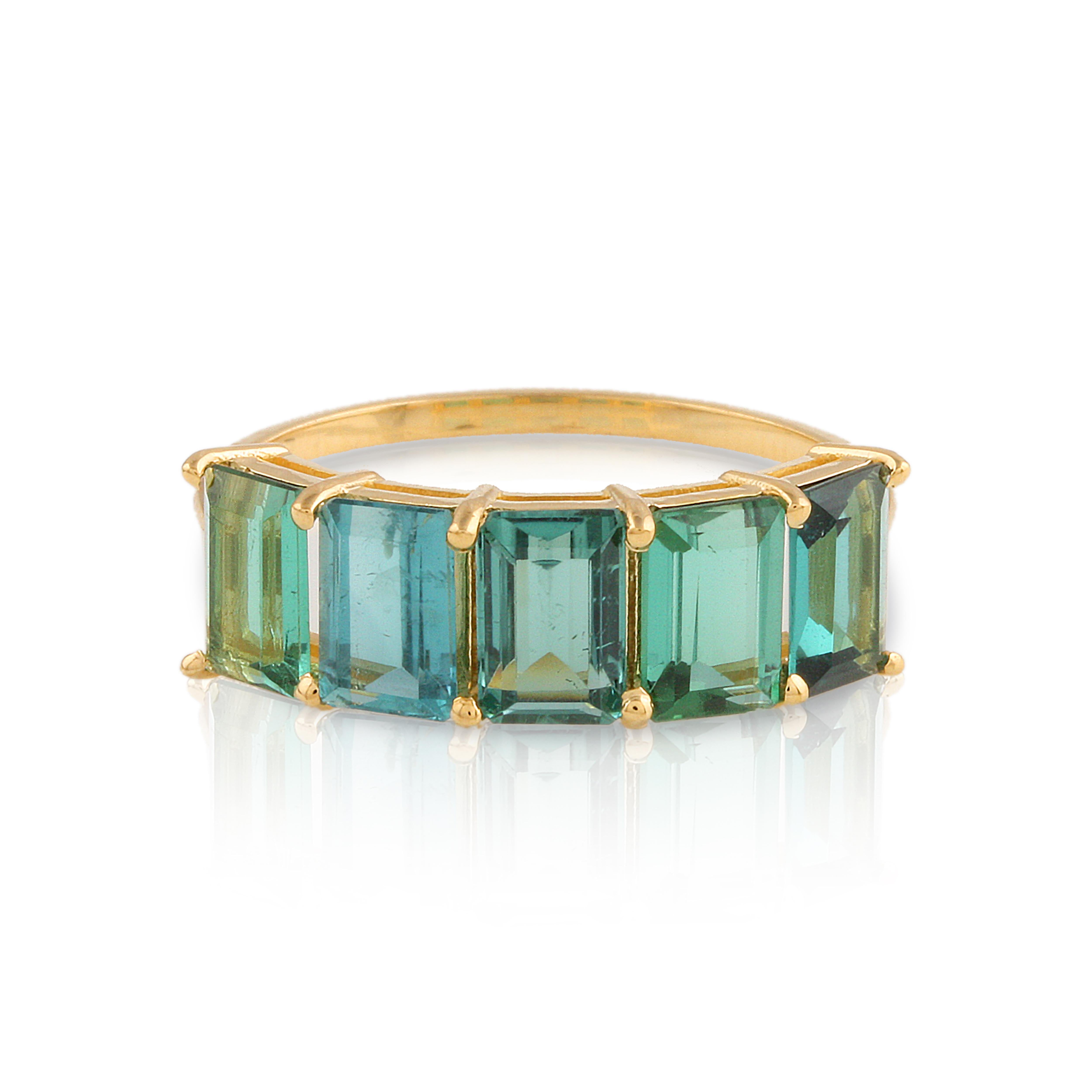 Green Tourmaline Rectangle Ring In 18K Yellow Gold at 1stDibs