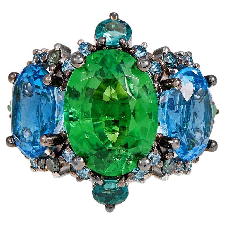 Green Tsavorite Topaz Diamond and Tourmaline 18k Ring For Sale at 1stDibs