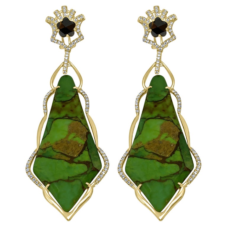 Green Turquoise and Diamond Earrings at 1stDibs