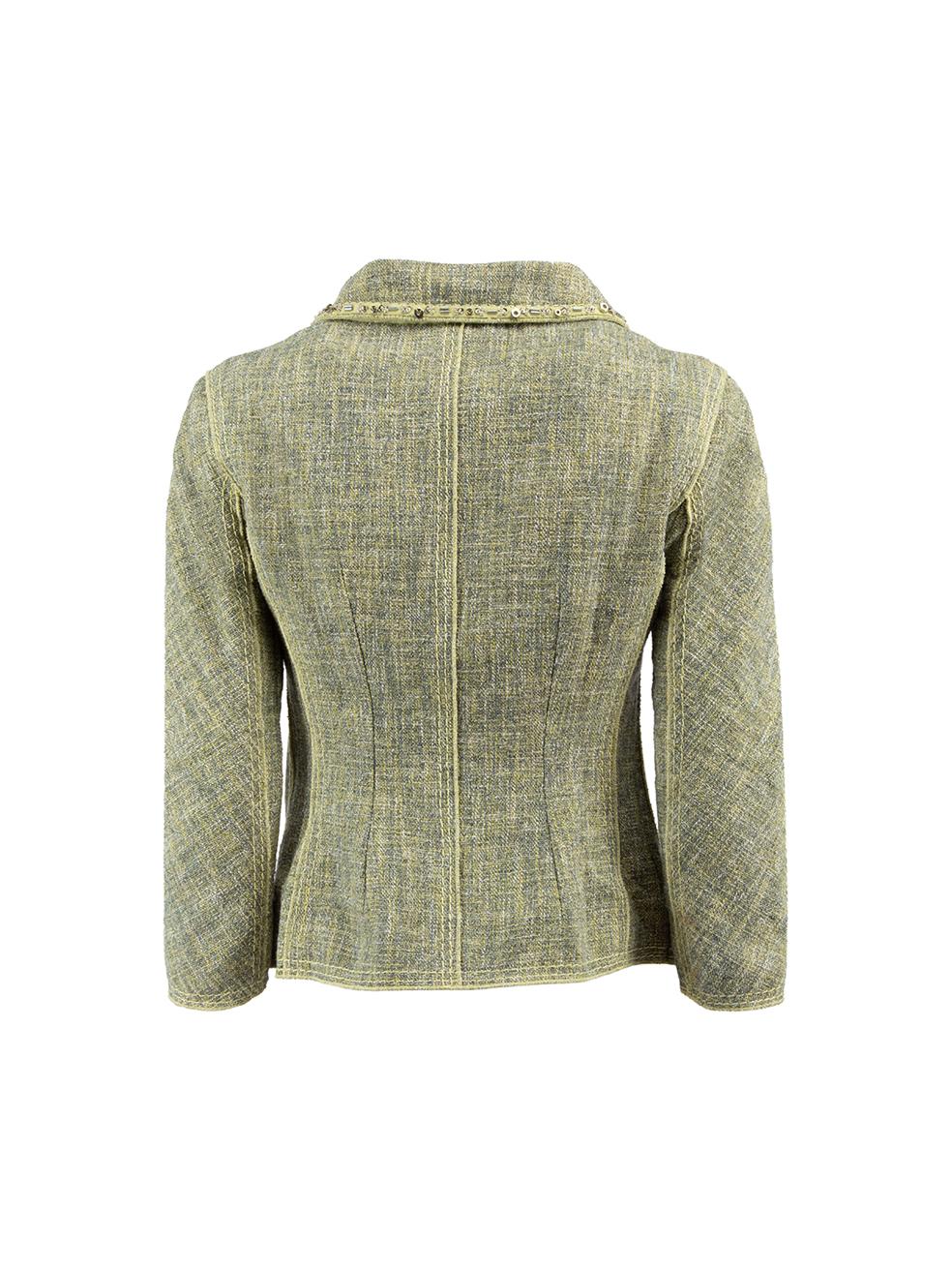 Green Tweed Embellished Cropped Evening Jacket Size XL For Sale at 1stDibs