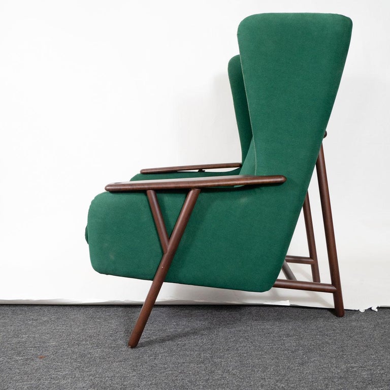Green Upholstered Wingback Chair with Ottoman For Sale at 1stDibs