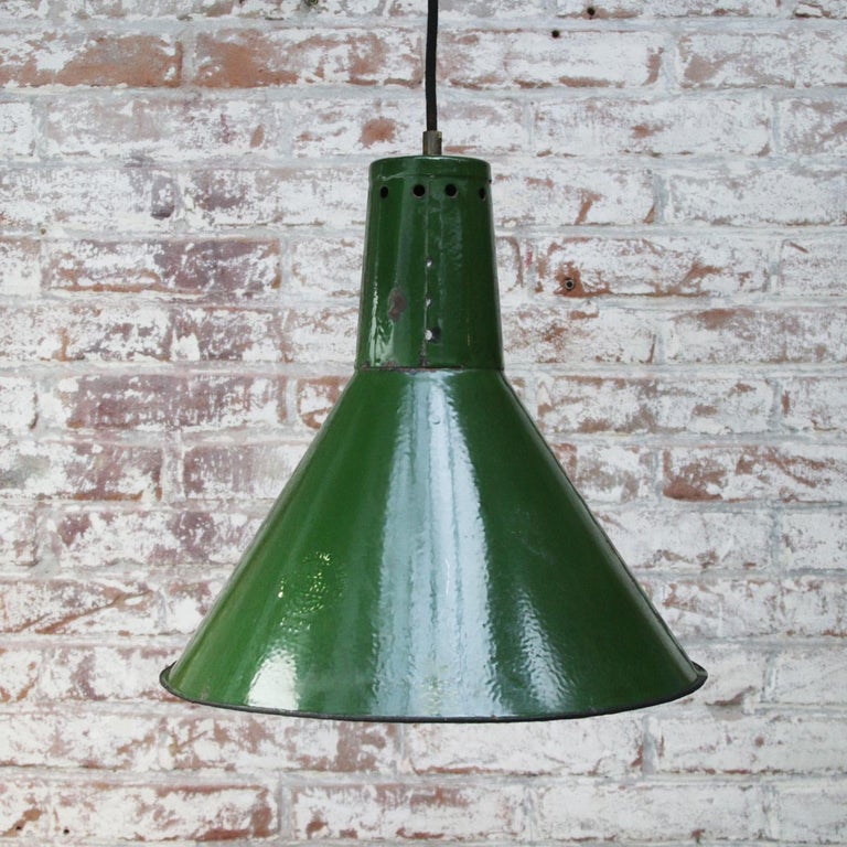 Green Vintage Industrial Enamel Pendant Lights For Sale at 1stDibs