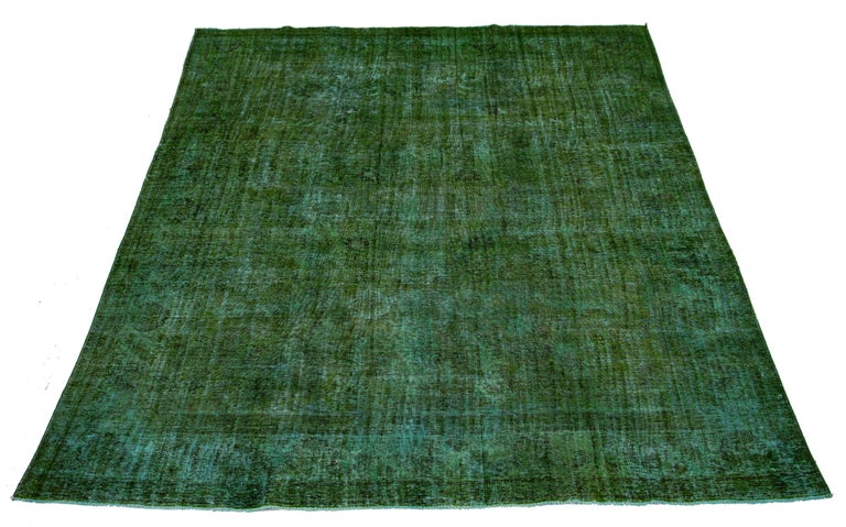 Green Vintage Persian Overdyed Handmade Allover Wool Rug For Sale at 1stDibs